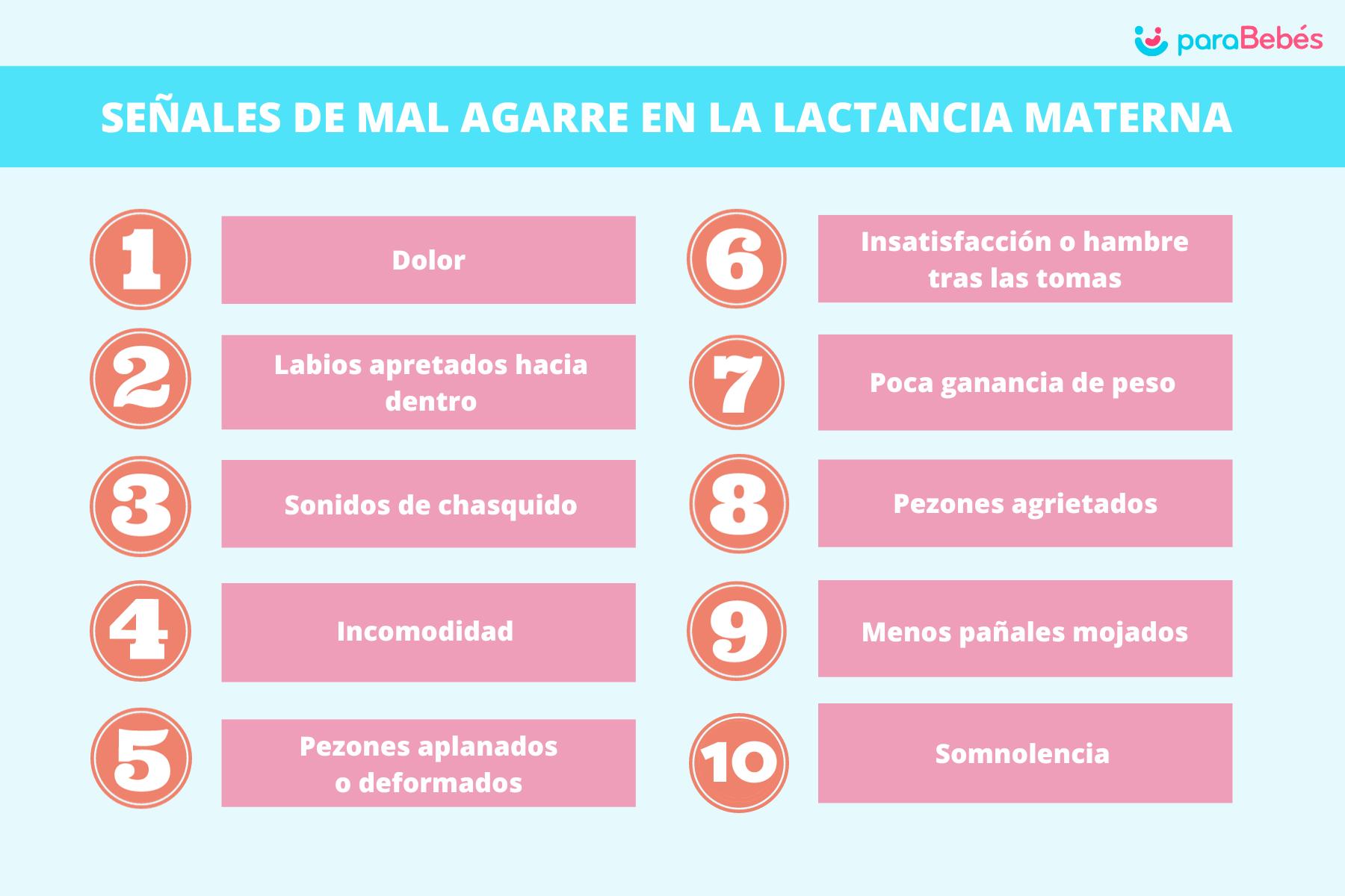 10 Señales de mal agarre en la lactancia materna